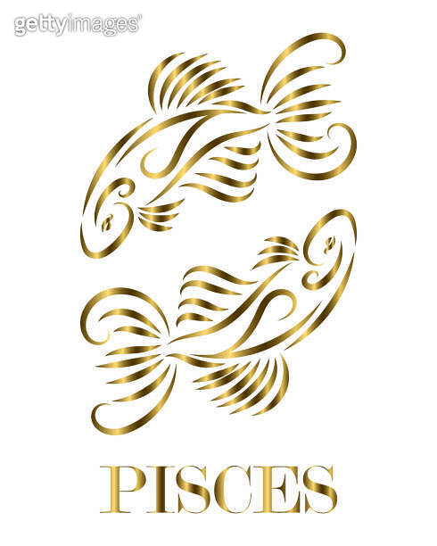 Golden line vector logo of two fish. It is sign of pisces zodiac ...