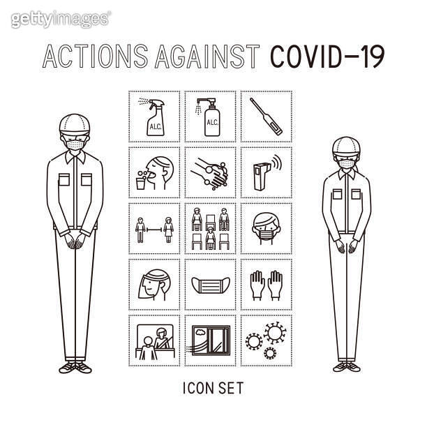 Business: Corona Countermeasure Icon Set 1. Men and women bowing in ...