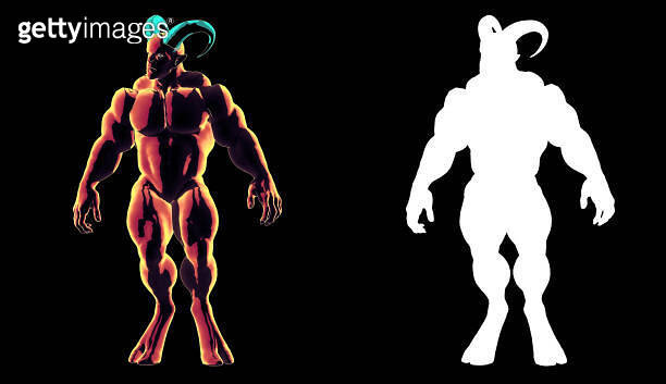 Muscleses demon, imp, devil with horns in cartoon style 3d render ...