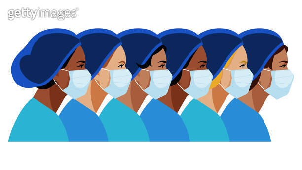 Nurses and doctors. Multi-ethnic women. A group of nurses with ...