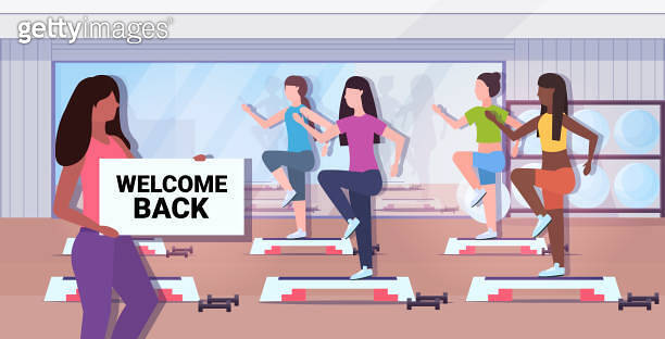 fitness trainer holding welcome back sign board coronavirus quarantine ...