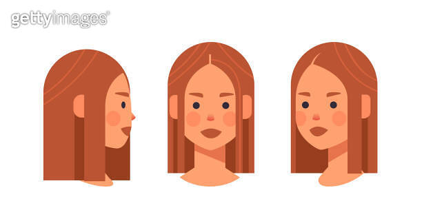 set girl head avatar front side view female character different views ...