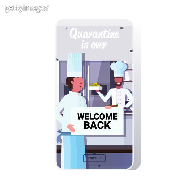 chef cooks holding welcome back sign board coronavirus quarantine is ...