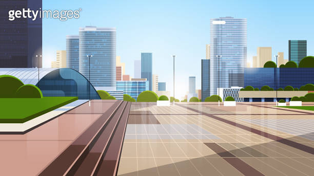 empty downtown city street without people and cars closed town ...