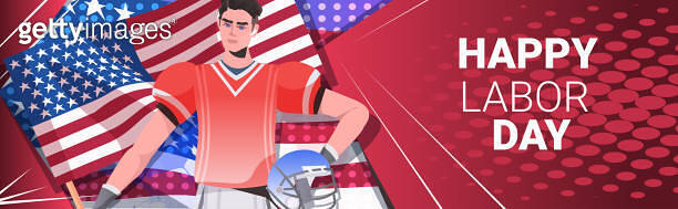 american football player holding USA flag and helmet happy labor day ...