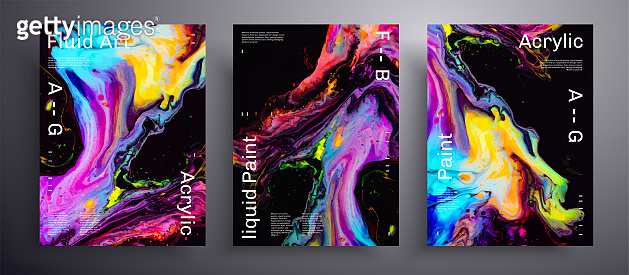Abstract acrylic banner, fluid art vector texture set. Beautiful ...