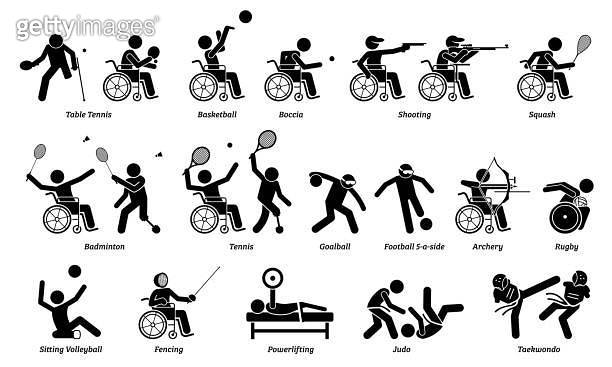 Disabled indoor sport and games for handicapped athlete stick figures ...