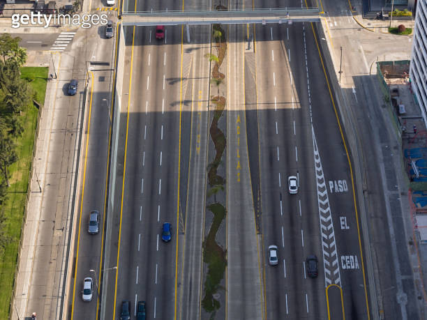 Aerial image made with drone of a highway in Lima Peru. Public road ...