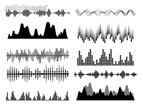 Black sound waves. Music audio frequency, voice line waveform ...