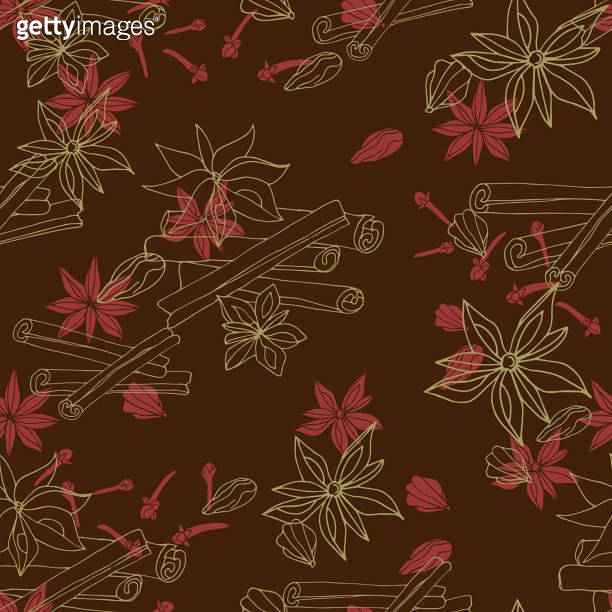 Seamless dark anise and cinnamon pattern. Vector illustration of spices ...