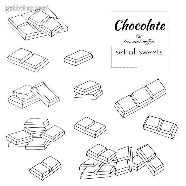 Chocolate set black and white hand drawn sketch. Vector illustration of ...