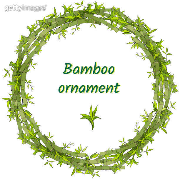 Bamboo wreath of green stems and leaves carved on white. Tropical ...