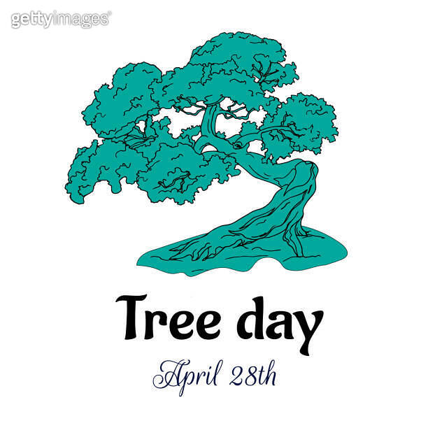 Tree hand-drawn logo. Vector banner with green tree on cutted out on ...