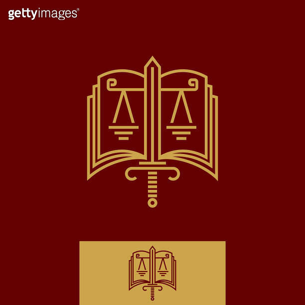 vintage thin line golden book scale and sword law education school ...