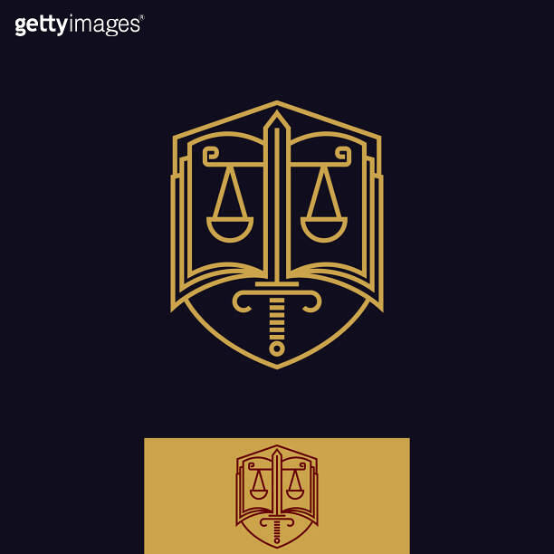 vintage thin line golden book scale and sword law education school ...