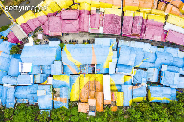 View from above, stunning aerial view of the Rainbow village also known ...