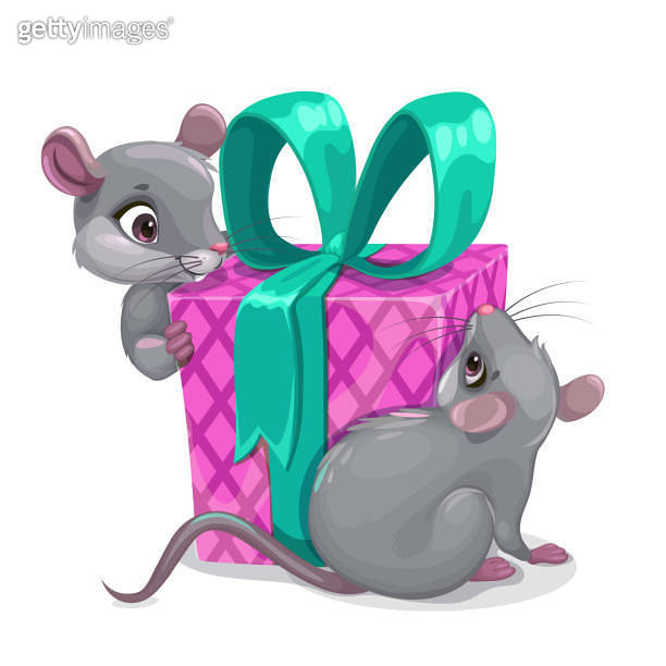 Mouse Birthday. Two cartoon mice with big gift box 이미지 (1201630259 ...