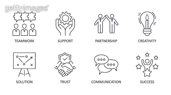 Vector collaboration icons. Editable stroke. Teamwork problem solving ...