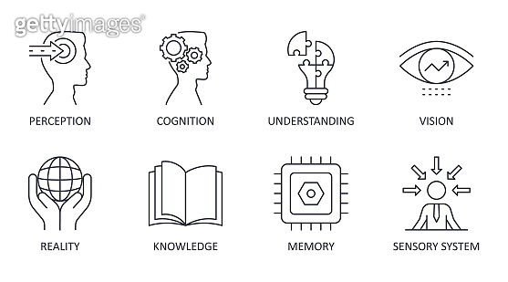Vector set of perception icons. Editable stroke. Knowledge ...