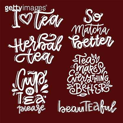 Tea calligraphy lettering quotes set. Positive line hand drawn vector ...
