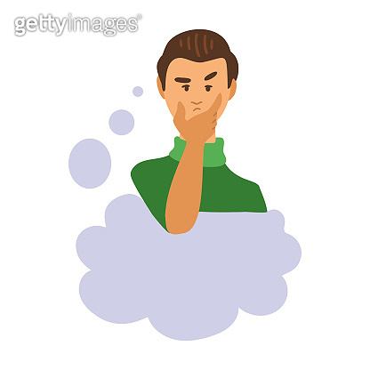 Illustration of a thinking man. Thoughtful male character looking up ...