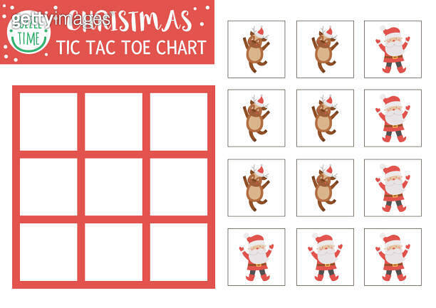 Vector Christmas tic tac toe chart with cute deer and Santa Claus ...