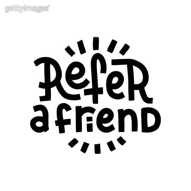 Refer a friend. Sticker for social media content. Vector hand drawn ...