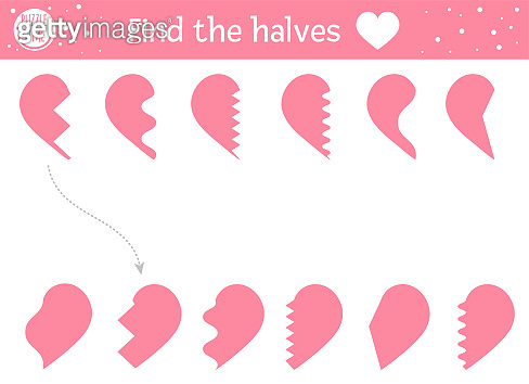 Saint Valentine day matching activity for children. Fun puzzle with ...