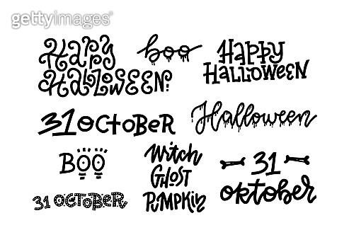 Happy Halloween set of handmade quotes trendy line typography. For ...