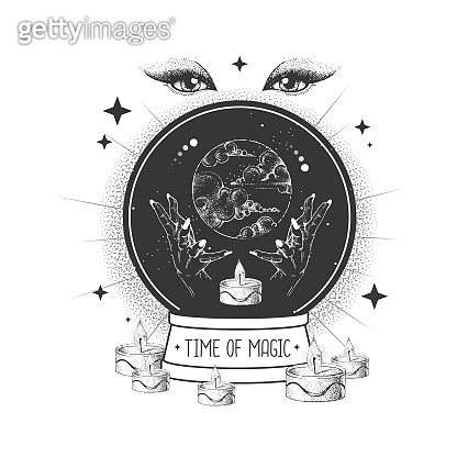 Witchcraft magic globe silhouette with air element. Vector illustration ...