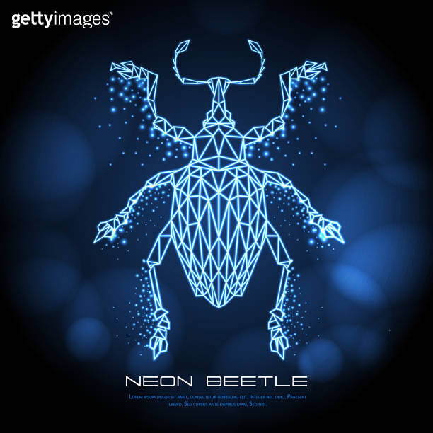 Abstract neon polygonal triangle Curculionidae beetle. Bug neon sign ...