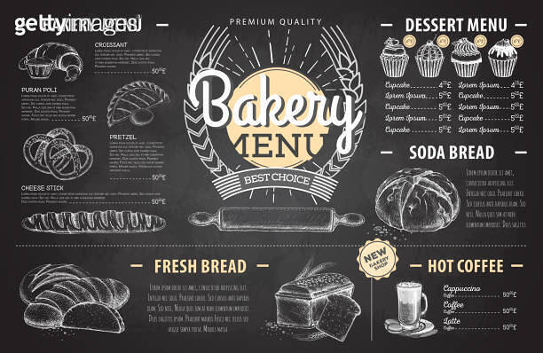 Vintage chalk drawing bakery menu design. Restaurant menu 이미지 ...
