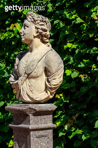 Symbolic marble bust May in Catherine park at Tsarskoye Selo in Pushkin ...