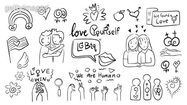 LGBTQ concept black and white line art hand draw doodle style ...