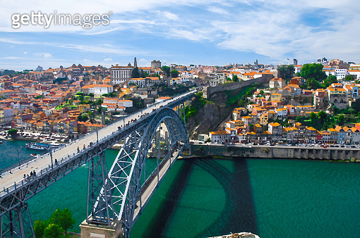 Watercolor drawing of Porto panorama, panoramic view of The Eiffel ...