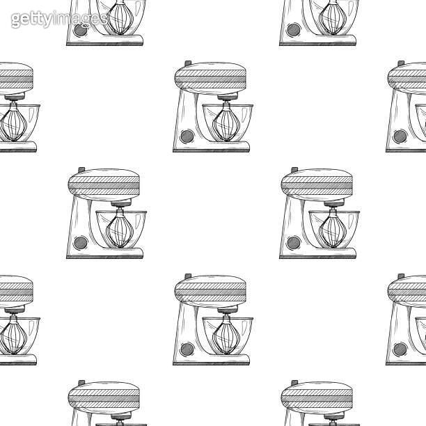 Seamless pattern. Food processor on white background. Vector ...