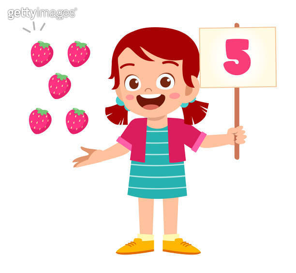 cute little kid girl study math number count vegetable (1227546218 ...