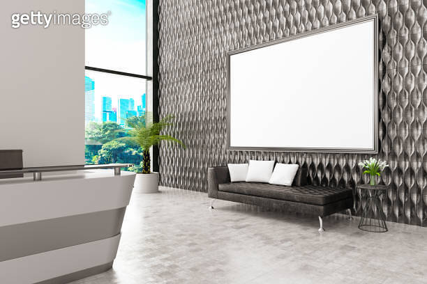 Waiting Room and Epmty Frame with Reception Desk (1203960784) - 게티이미지뱅크