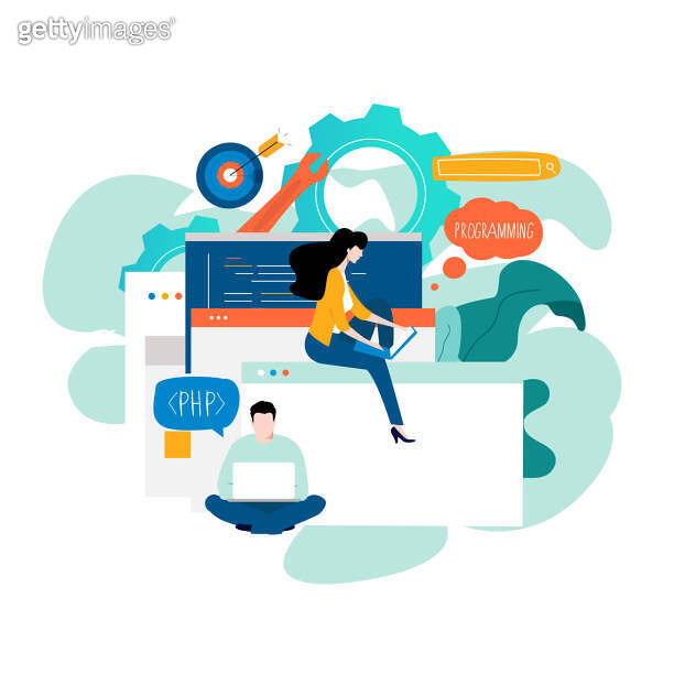 Coding, programming, application and website development flat vector illustration design for ...