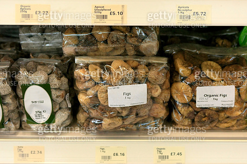 Organic Figs for sale on the shelf of a health food store in Dorchester ...