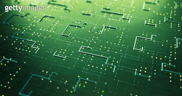 AI Processor Processing Data. CPU Circuit. Data Flowing. Artificial Intelligence. 3D ...