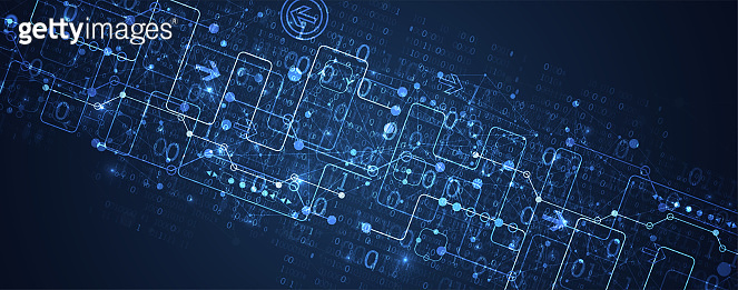 Abstract technology concept with binary code . Circuit board, high computer color background ...
