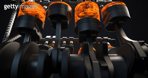 Close Up V8 Engine With Ignitions And Explosions. 3D Rendering 이미지 ...