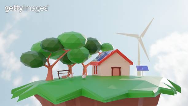 3D low polygon. The island floats in the sky (1250667505) 일러스트, 무료 일러스트 ...