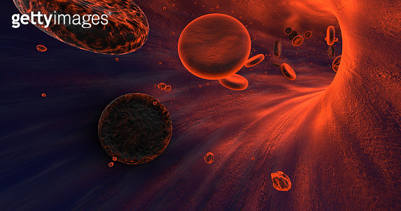 Sick Red Blood Cells Flowing Inside Human Vein. 3D Illustration Render ...