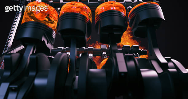 Power Hungry V8 Car Engine Producing Power With Explosions And Flames ...