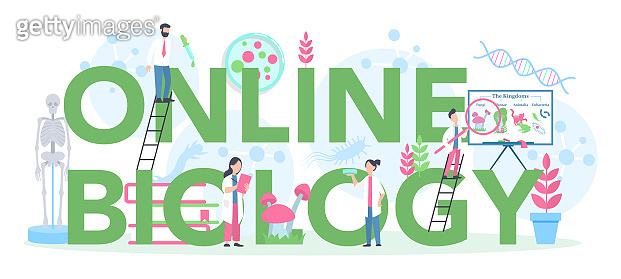 Biology school subject online education platform typographic header ...