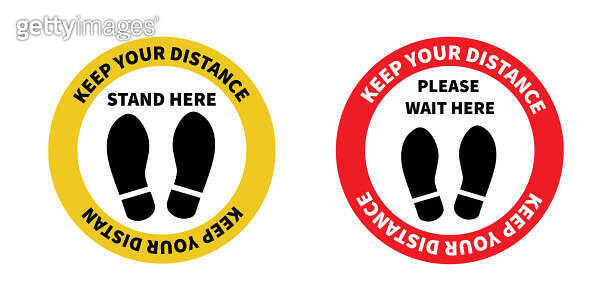 Social distancing. Footprint sign. Keep the 2 meter distance ...