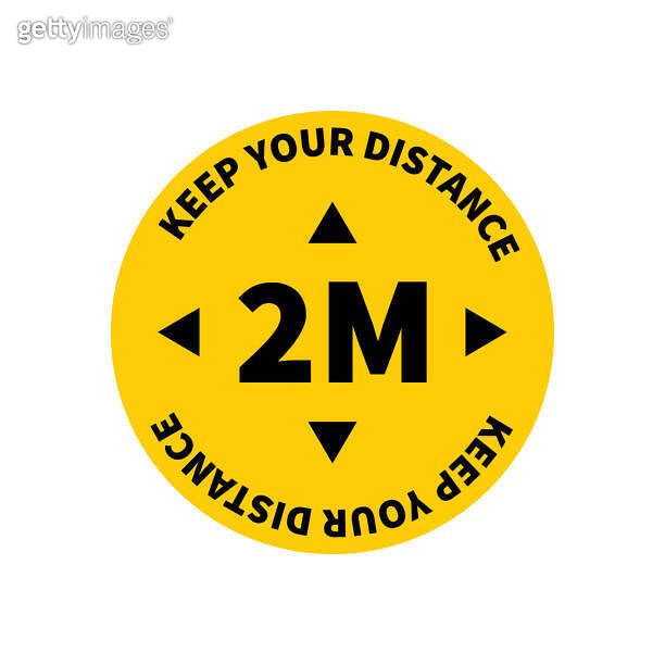 Social distancing. Footprint sign. Keep the 2 meter distance ...
