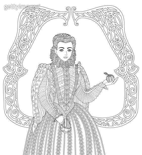 Coloring book for adults with beautiful medieval lady (1215451785) 일러스트 ...